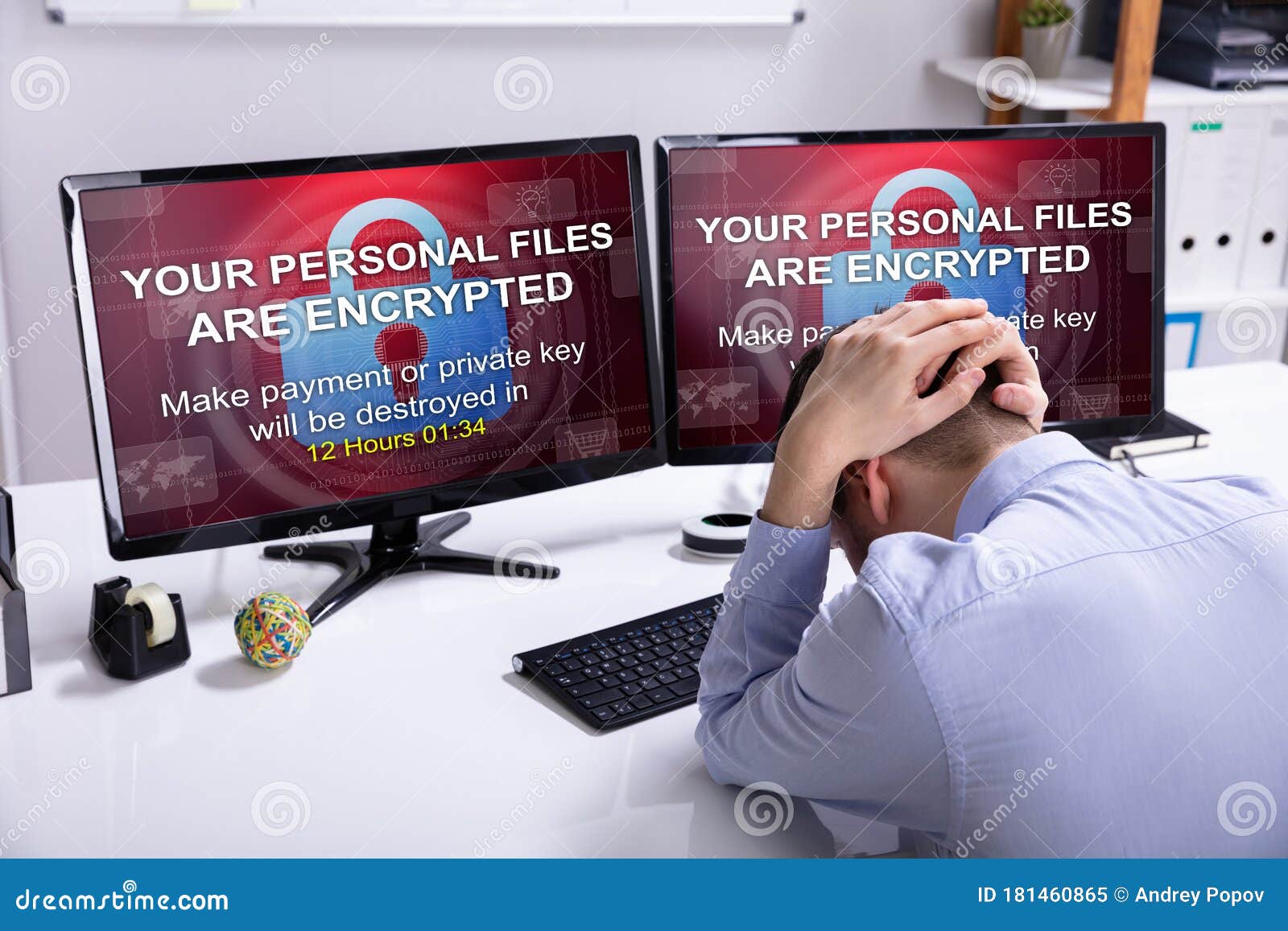Businessman with Computer Ransomware Screen Stock Image - Image of ...