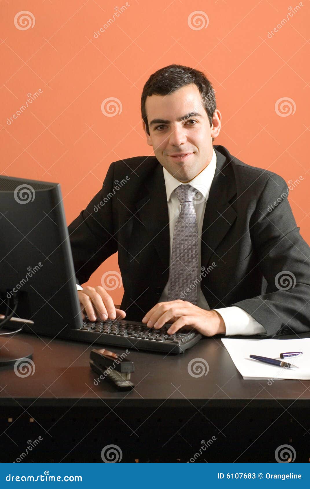 Businessman on Computer - Vertical Stock Image - Image of successful ...
