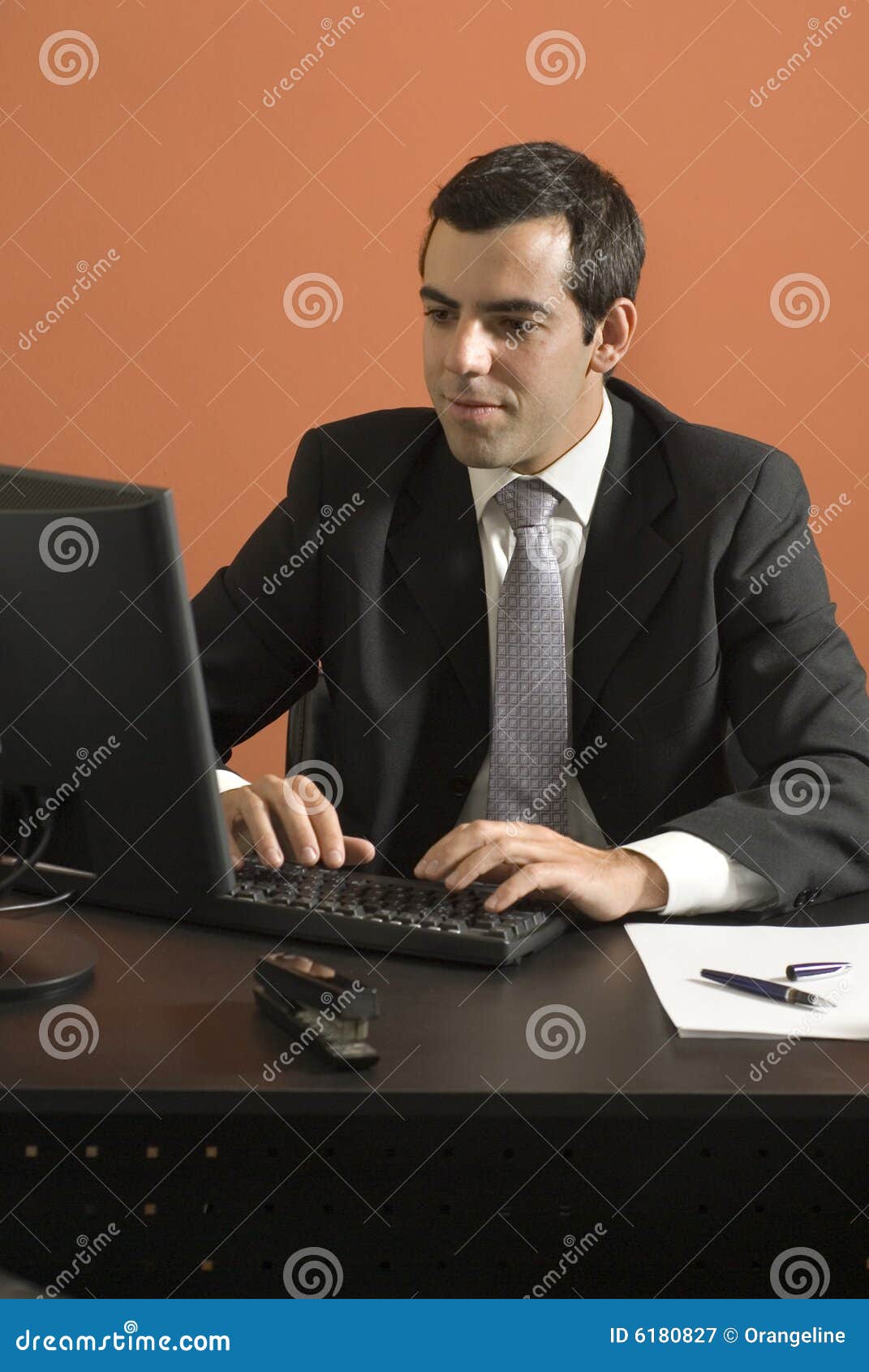 Businessman at Computer - Vertical Stock Image - Image of adult ...