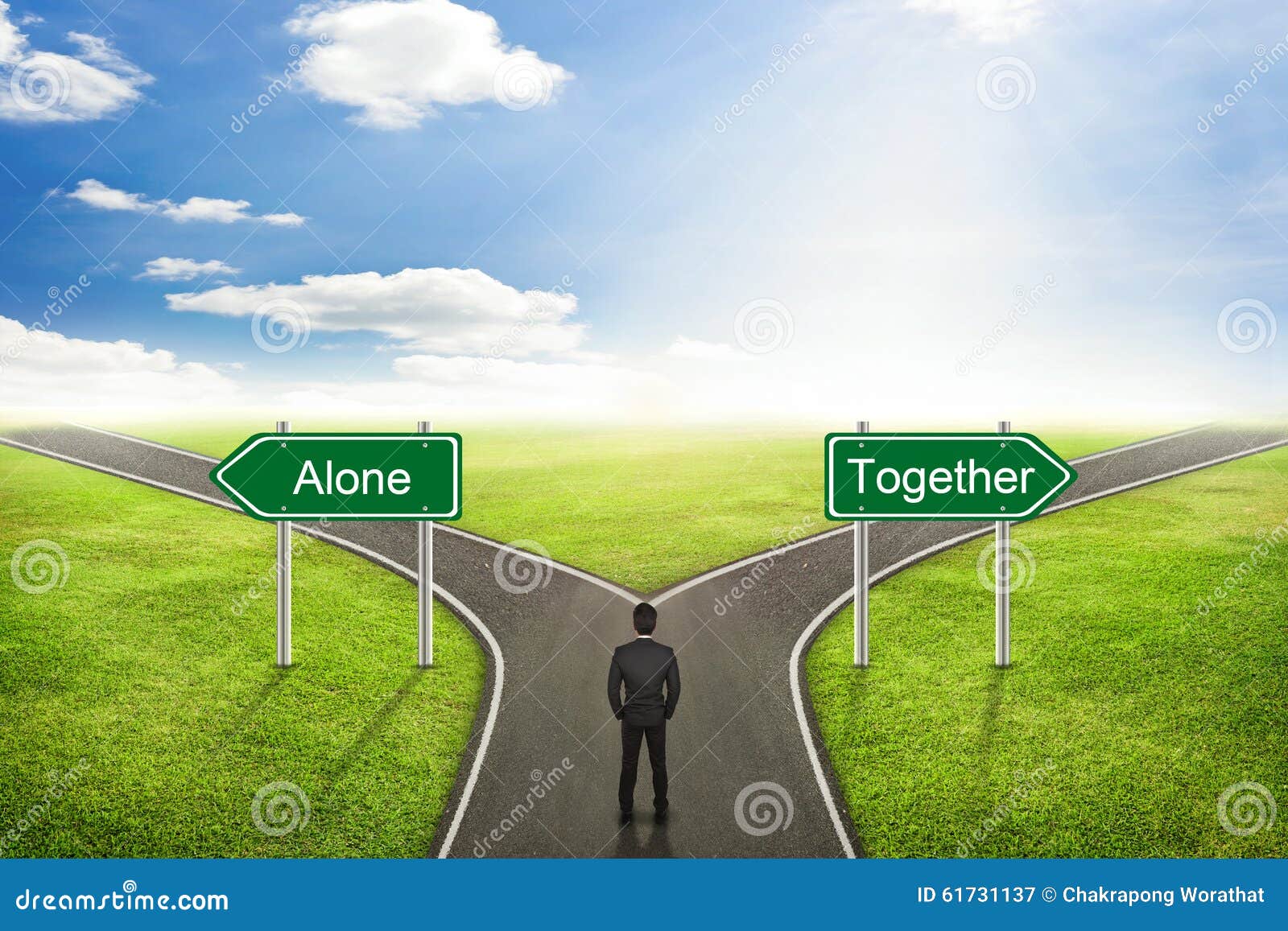 Businessman Concept, Alone or Together Road the Correct Way. Stock ...