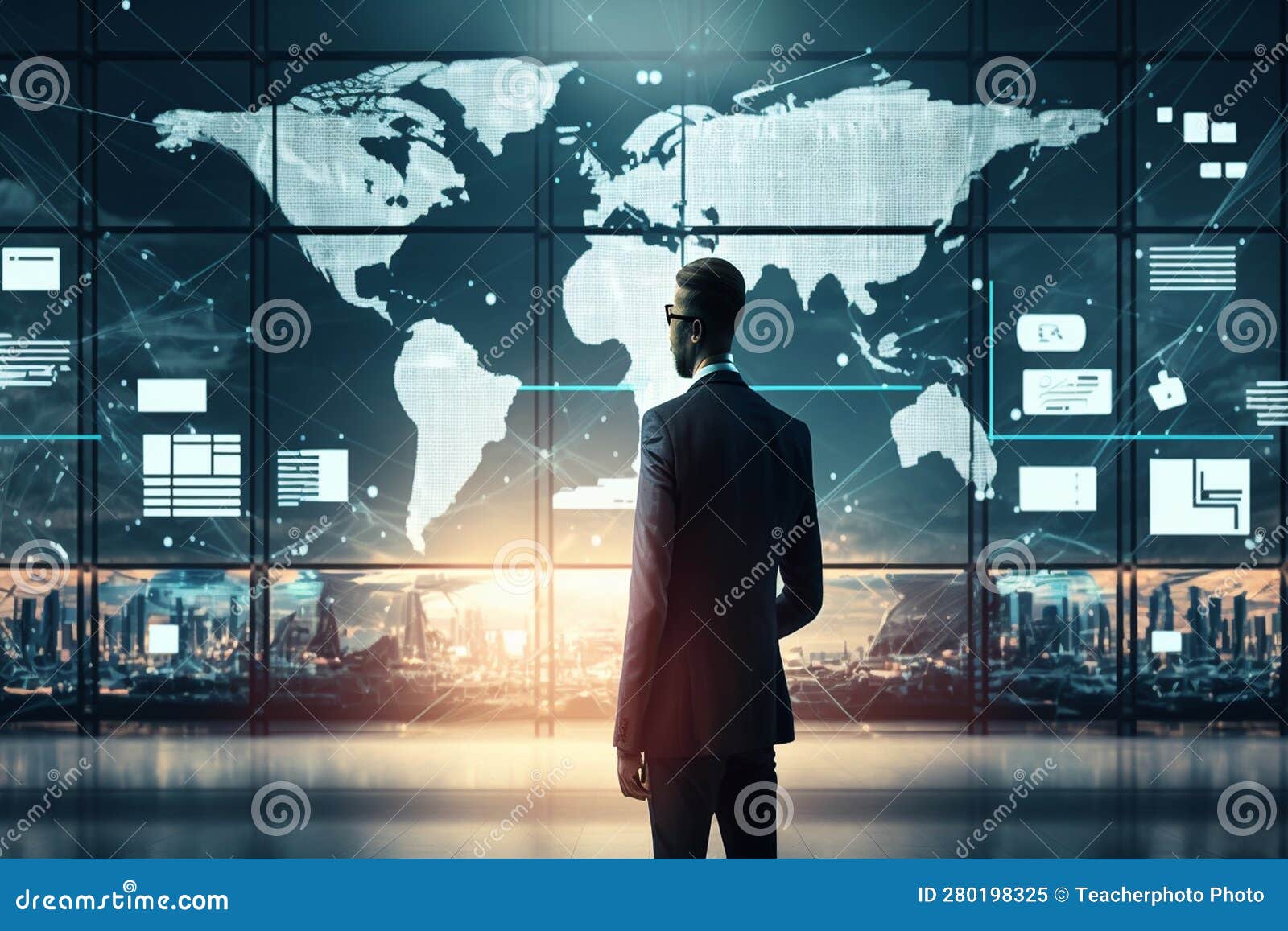 A Businessman Confidently Navigates through a Cutting-edge Interface ...