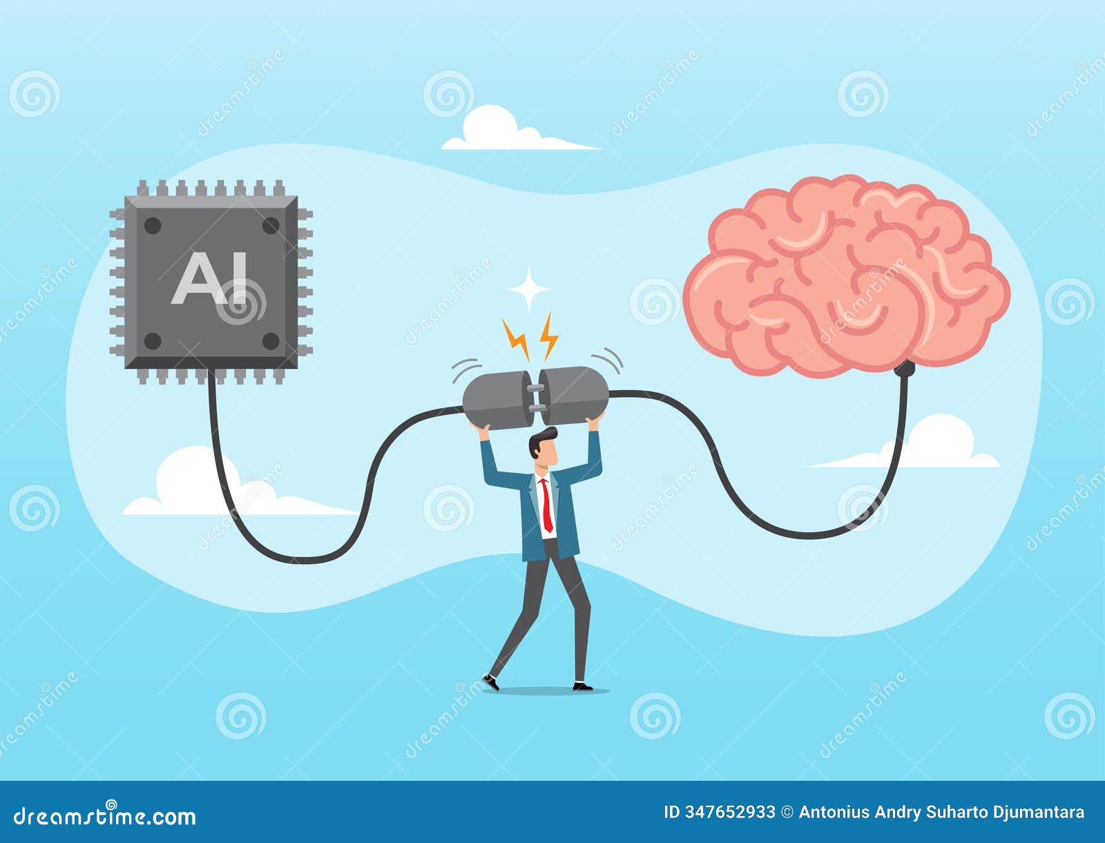 Businessman Connect Human Brain with AI Chip Processing Unit Stock ...
