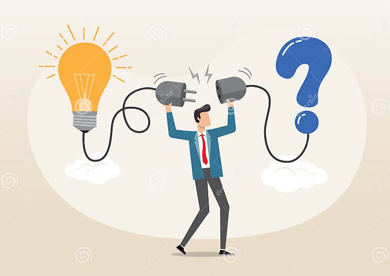 Businessman Connect Question Mark with Lightbulb Solution Stock Vector ...