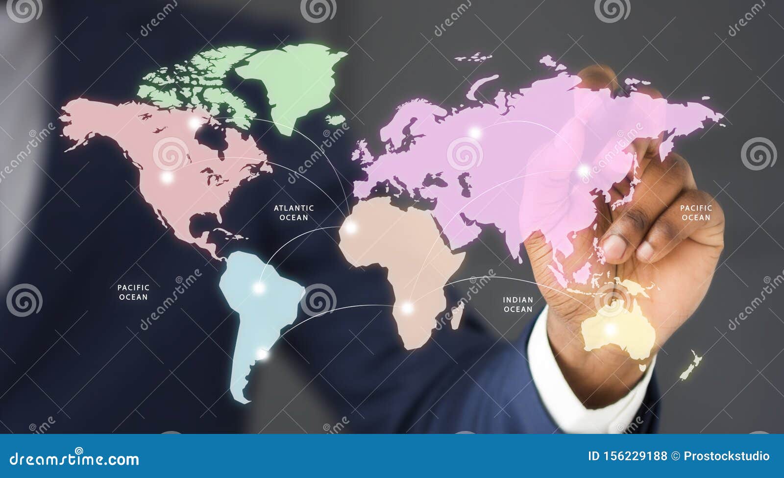 Businessman Connecting Different Countries on World Map Stock Photo ...