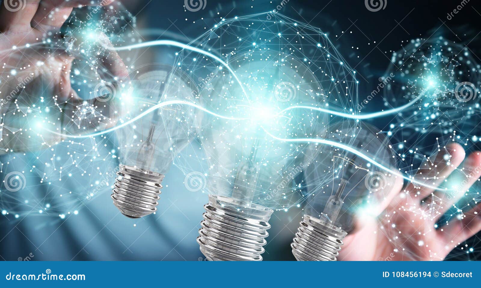 Businessman Connecting Modern Lightbulbs with Connections 3D Rendering ...