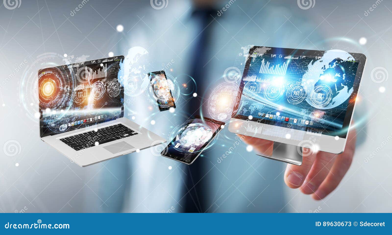 Businessman Connecting Tech Devices To Each Other 3D Rendering Stock ...
