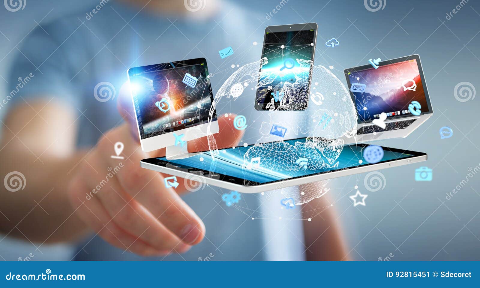 Businessman Connecting Tech Devices To Each Other 3D Rendering Stock ...