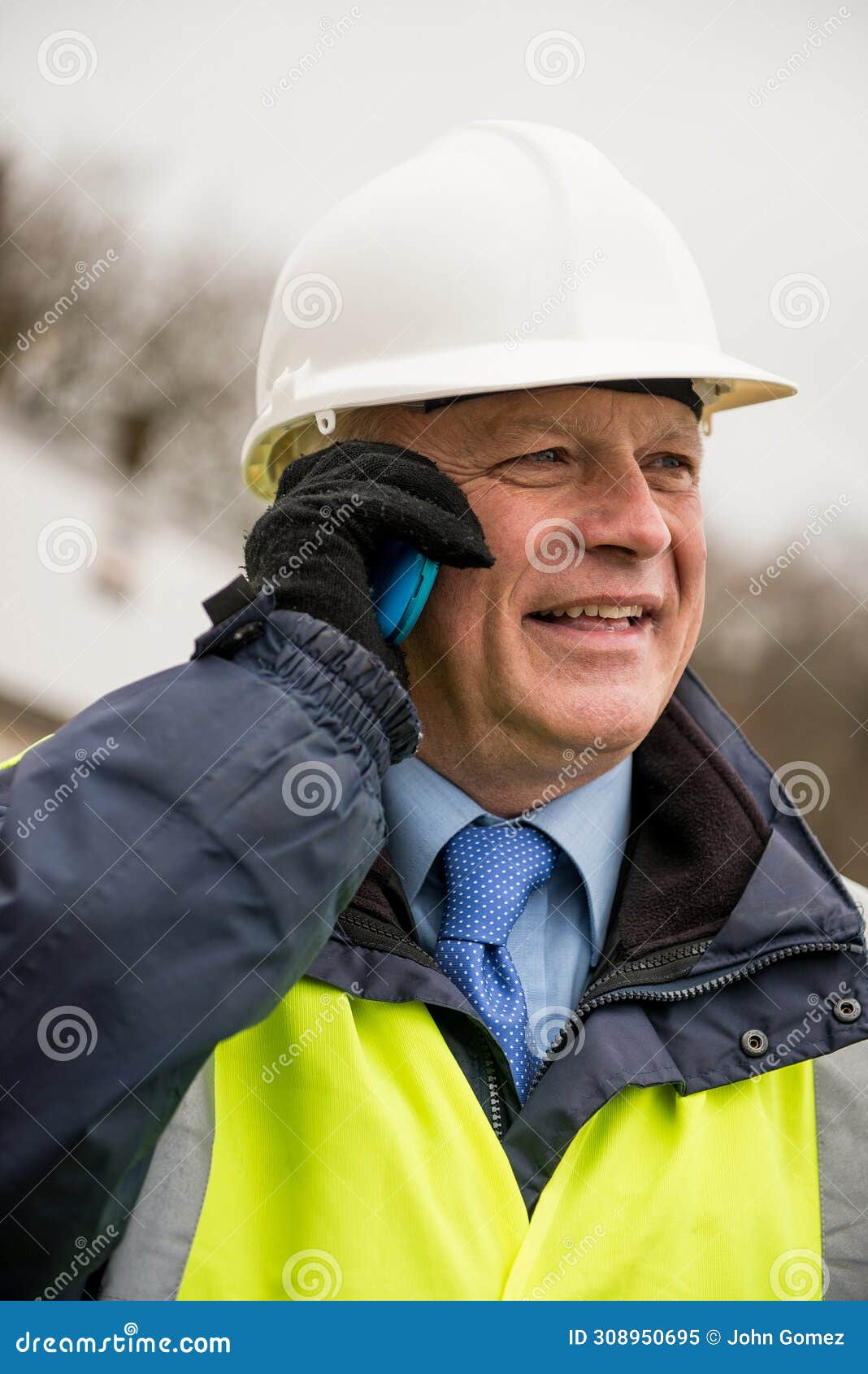 Businessman Construction Worker Using Mobile Phone. Stock Image - Image ...