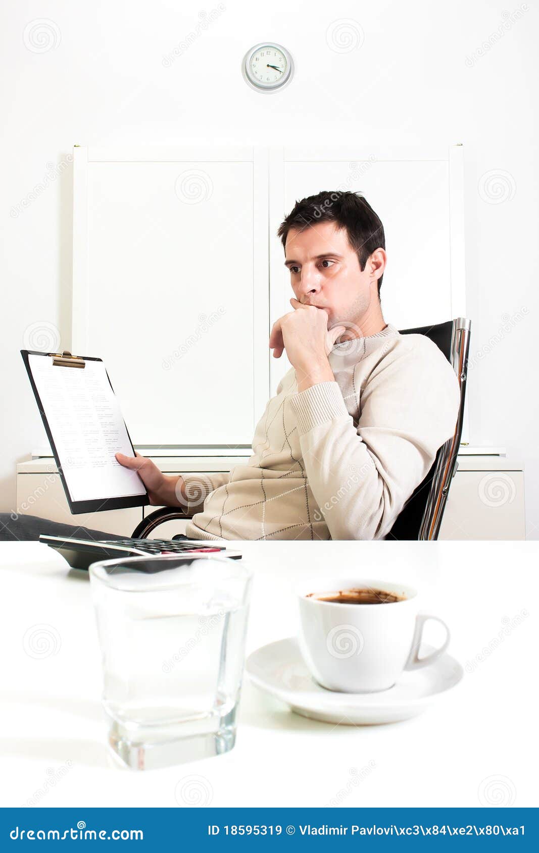 Businessman contemplating stock image. Image of paper - 18595319