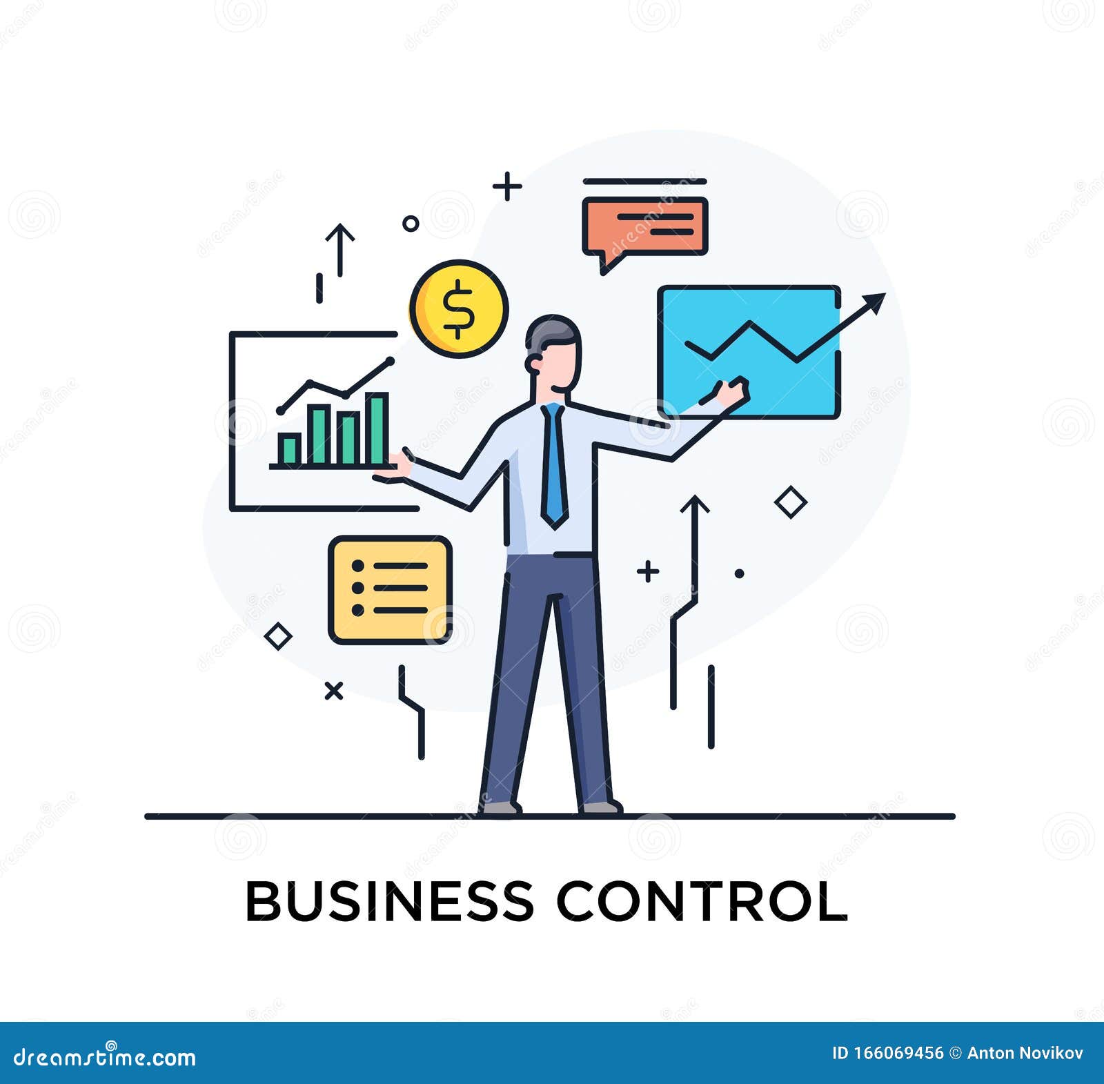 Businessman Controls the Interface of Monitors. Workflow, Growth ...