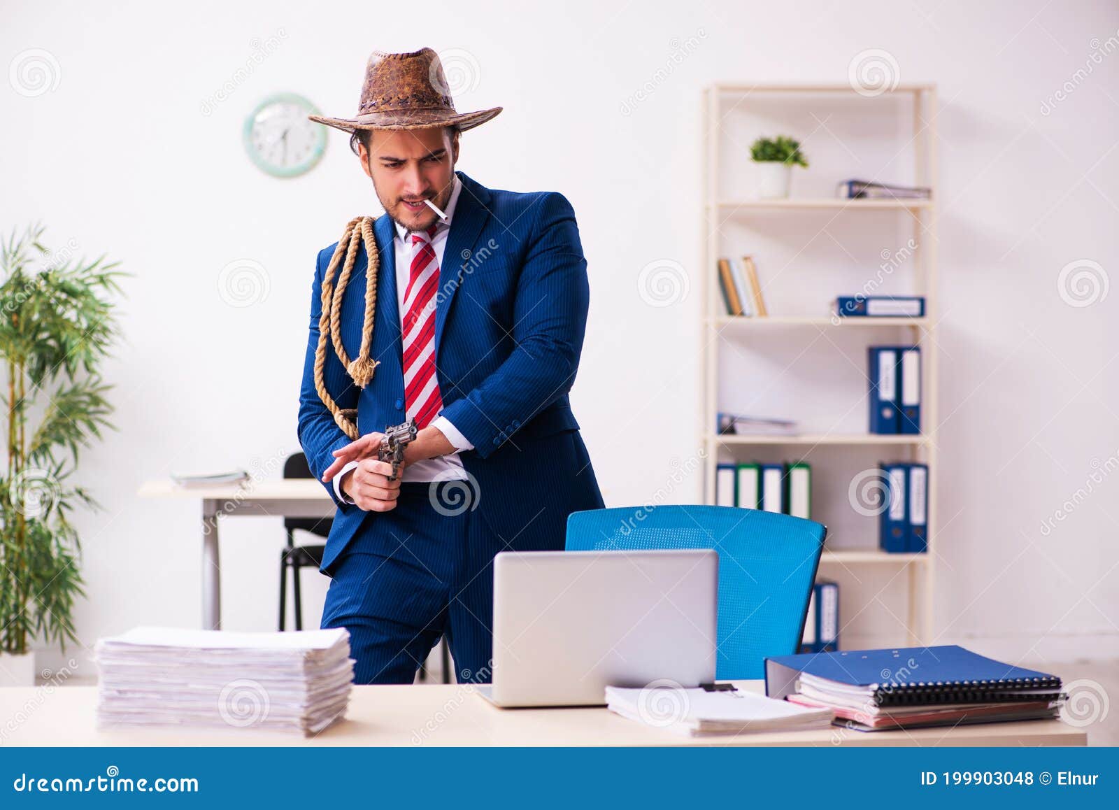 Young Businessman Cowboy Working in the Office Stock Photo - Image of ...