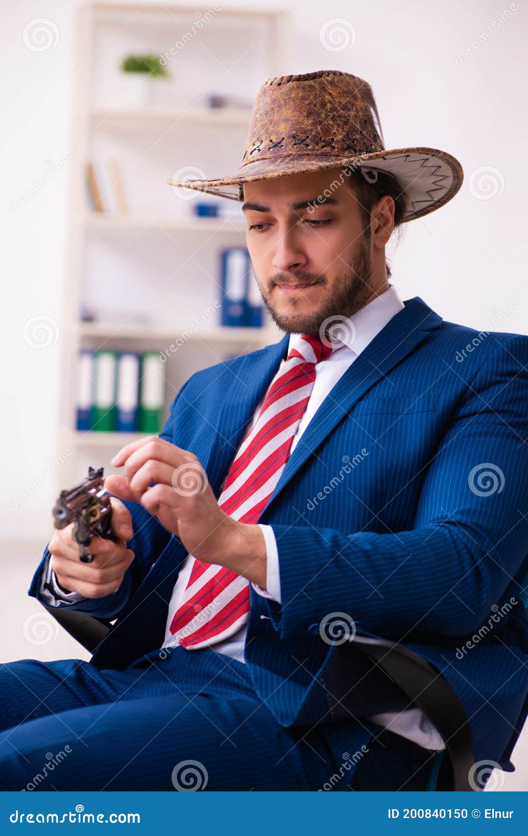 Young Businessman Cowboy Working in the Office Stock Photo - Image of ...