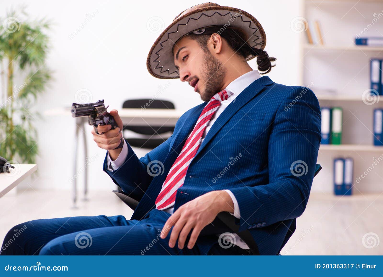 Young Businessman Cowboy Working in the Office Stock Image - Image of ...