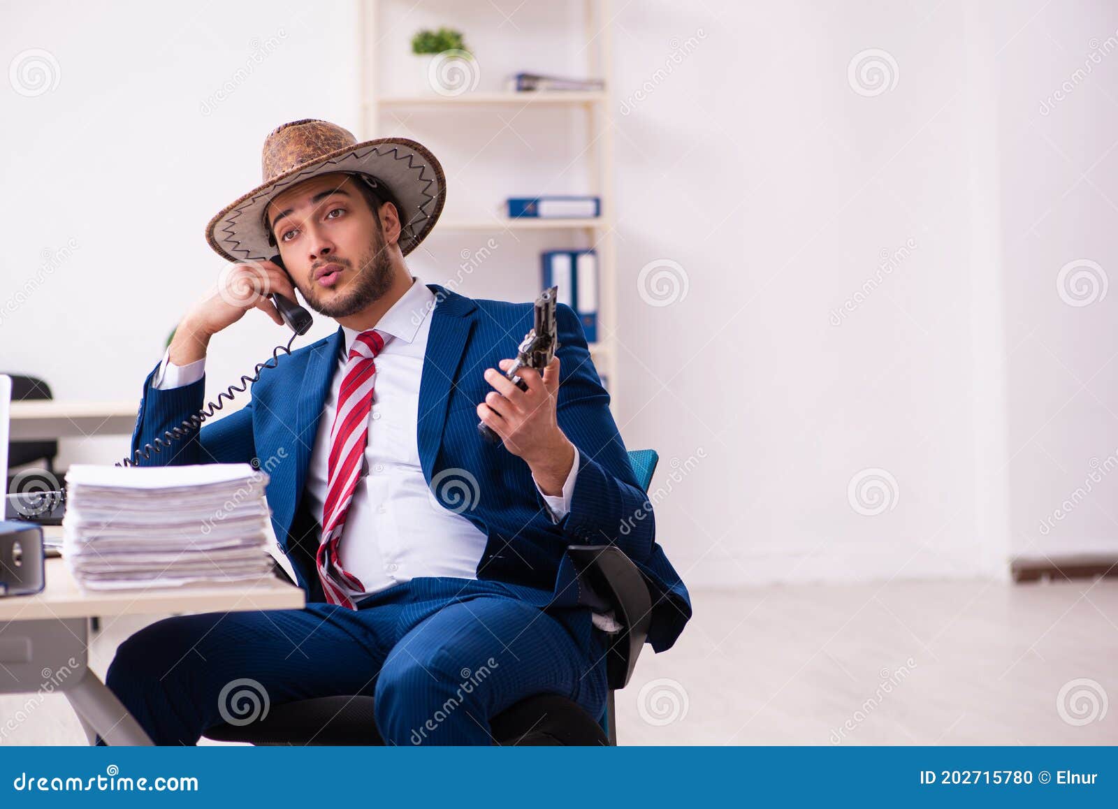 Young Businessman Cowboy Working in the Office Stock Photo - Image of ...