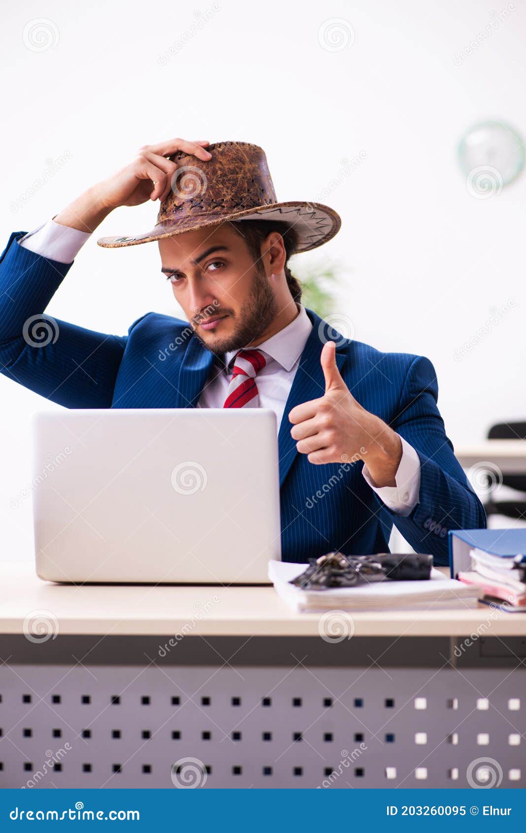 Young Businessman Cowboy Working in the Office Stock Image - Image of ...