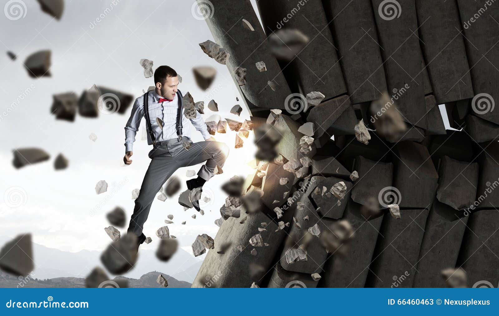 Businessman Crashing Bricks Stock Image - Image of demolition, strength ...