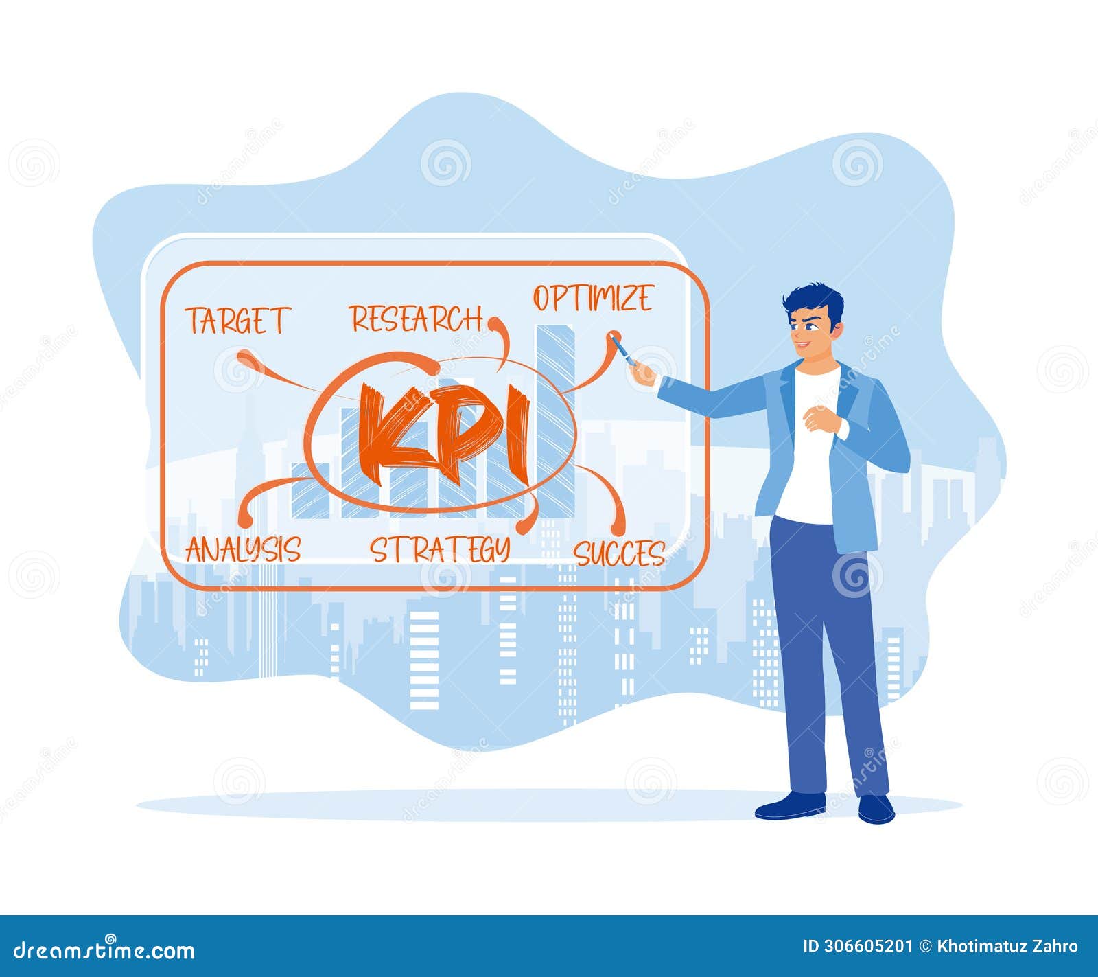 Businessman Creating KPI Concept Using Pencil on Screen. Stock Vector ...