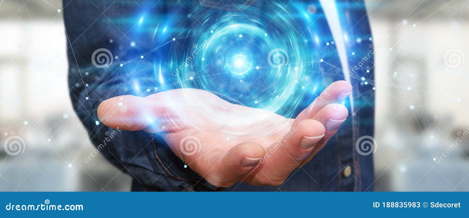 Businessman Creating New Futuristic Energy Power Source 3D Rendering ...