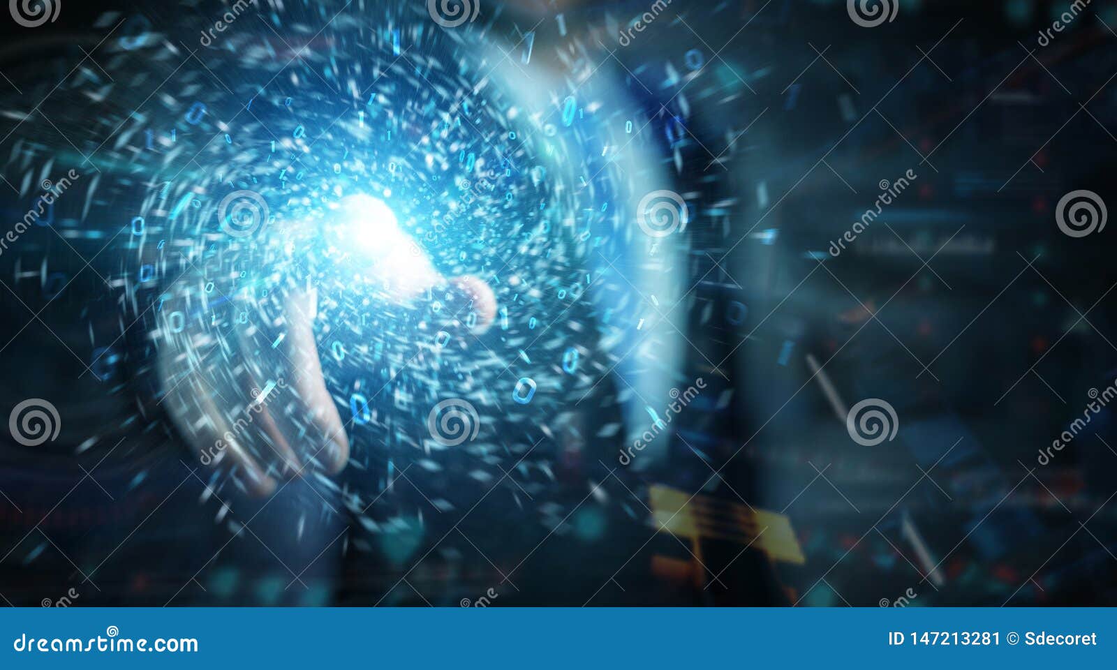 Businessman Creating New Futuristic Energy Power Source 3D Rendering ...