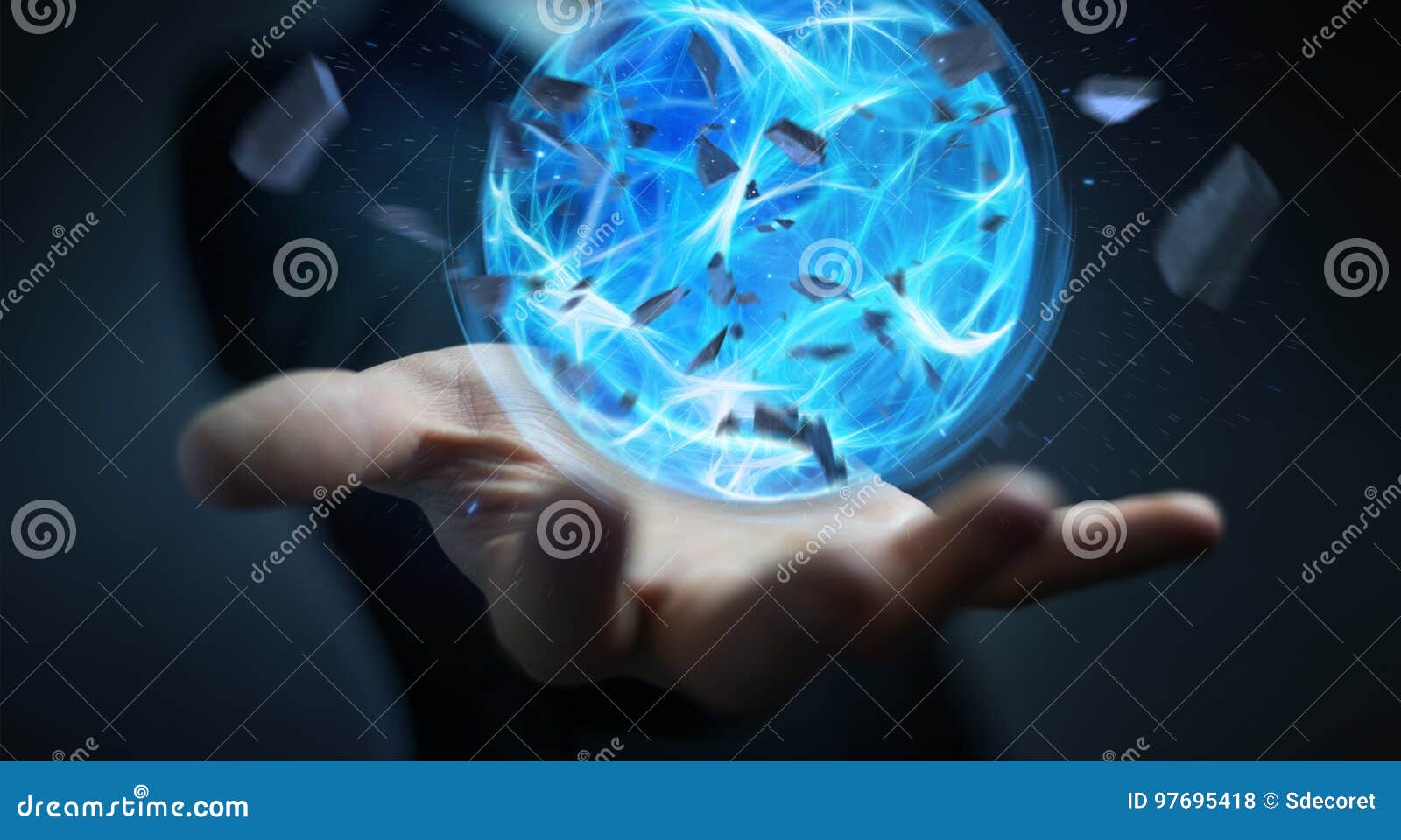 Businessman Creating a Power Ball with His Hand 3D Rendering Stock ...