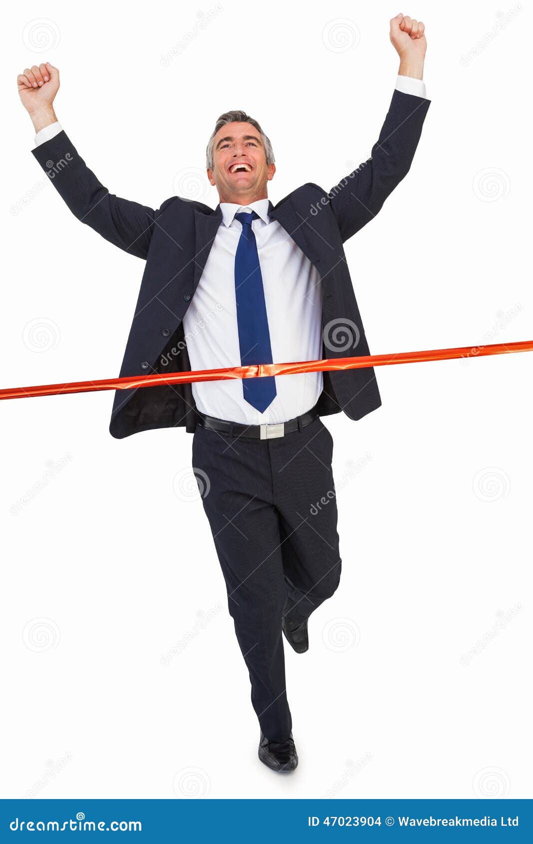 Businessman Crossing Finish Line And Cheering Stock Photo - Image of ...