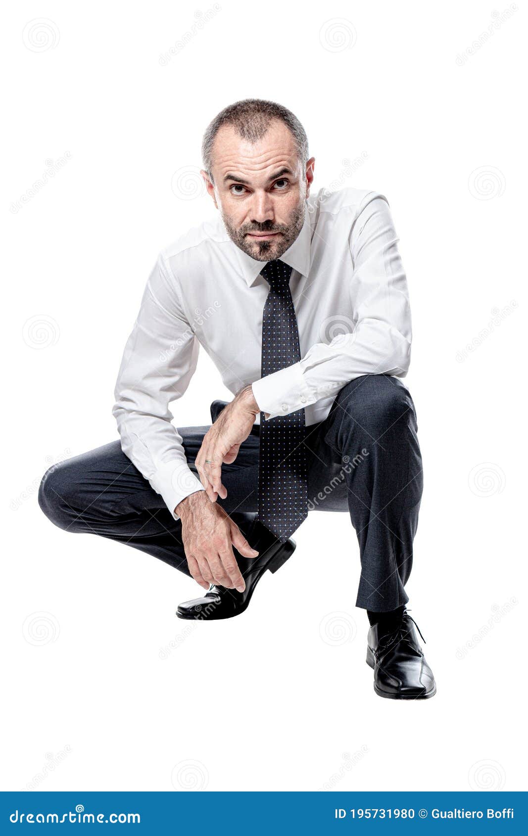 Businessman Crouching Isolated on White Stock Photo - Image of business ...