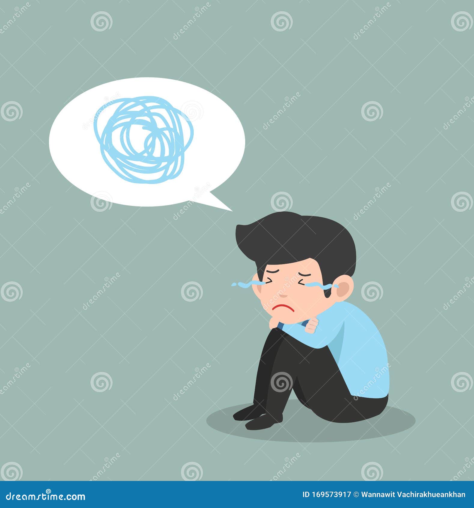 Man Or Businessman Crying When Working On Computer In Office, Vector ...