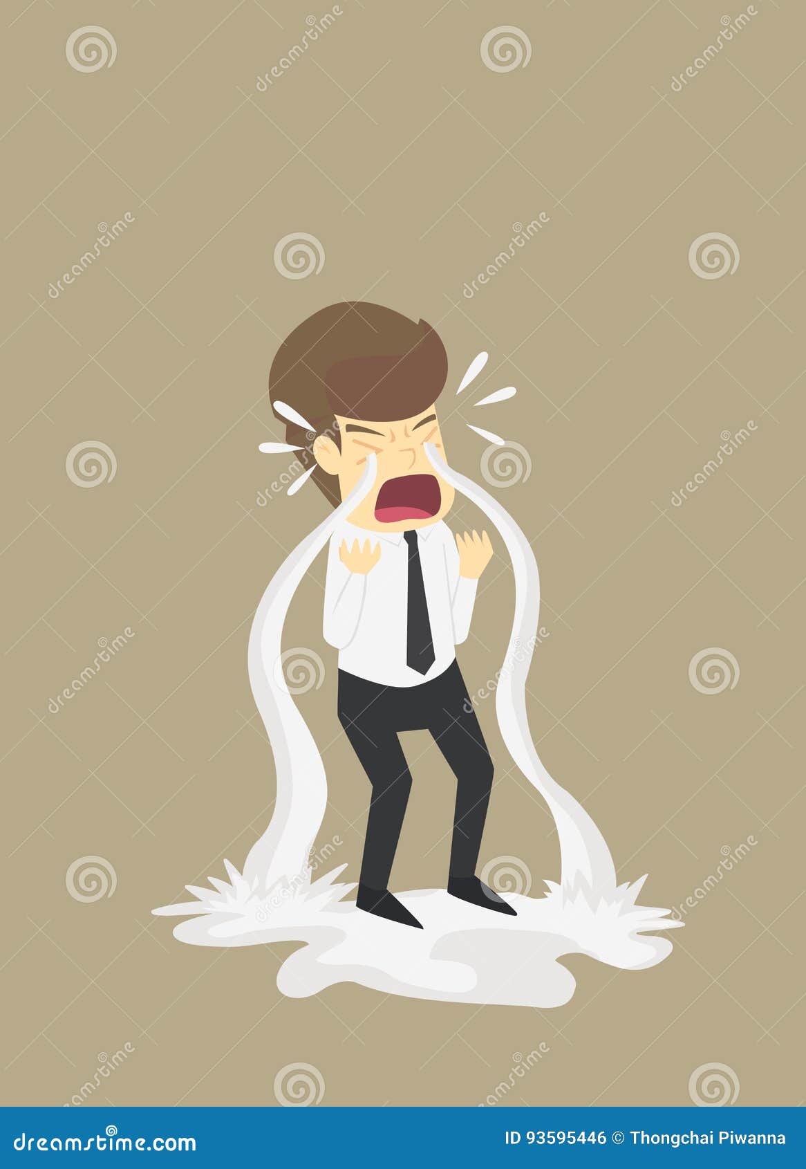 Man Or Businessman Crying When Working On Computer In Office, Vector ...