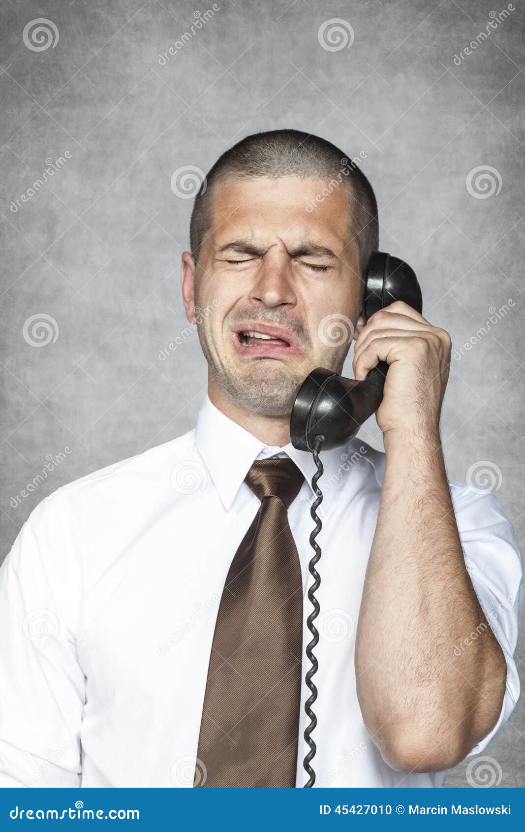 Businessman Crying while Talking on the Phone Stock Photo - Image of ...