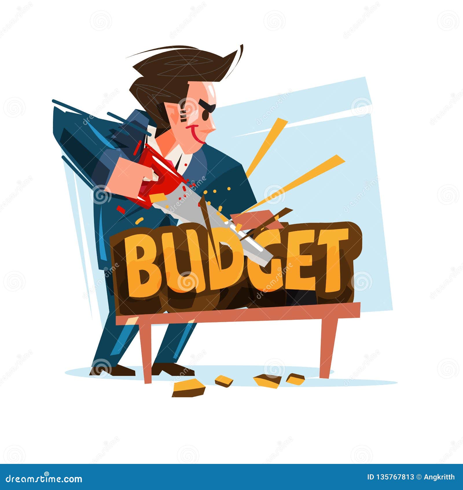 Businessman Cutting Budget Text, Vector Stock Illustration ...
