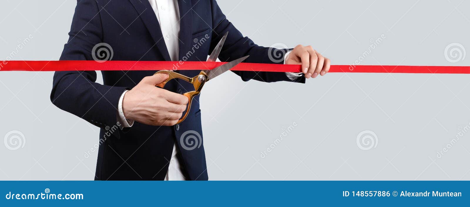 Businessman Cutting Red Ribbon Stock Photo - Image of ribbon, panoramic ...