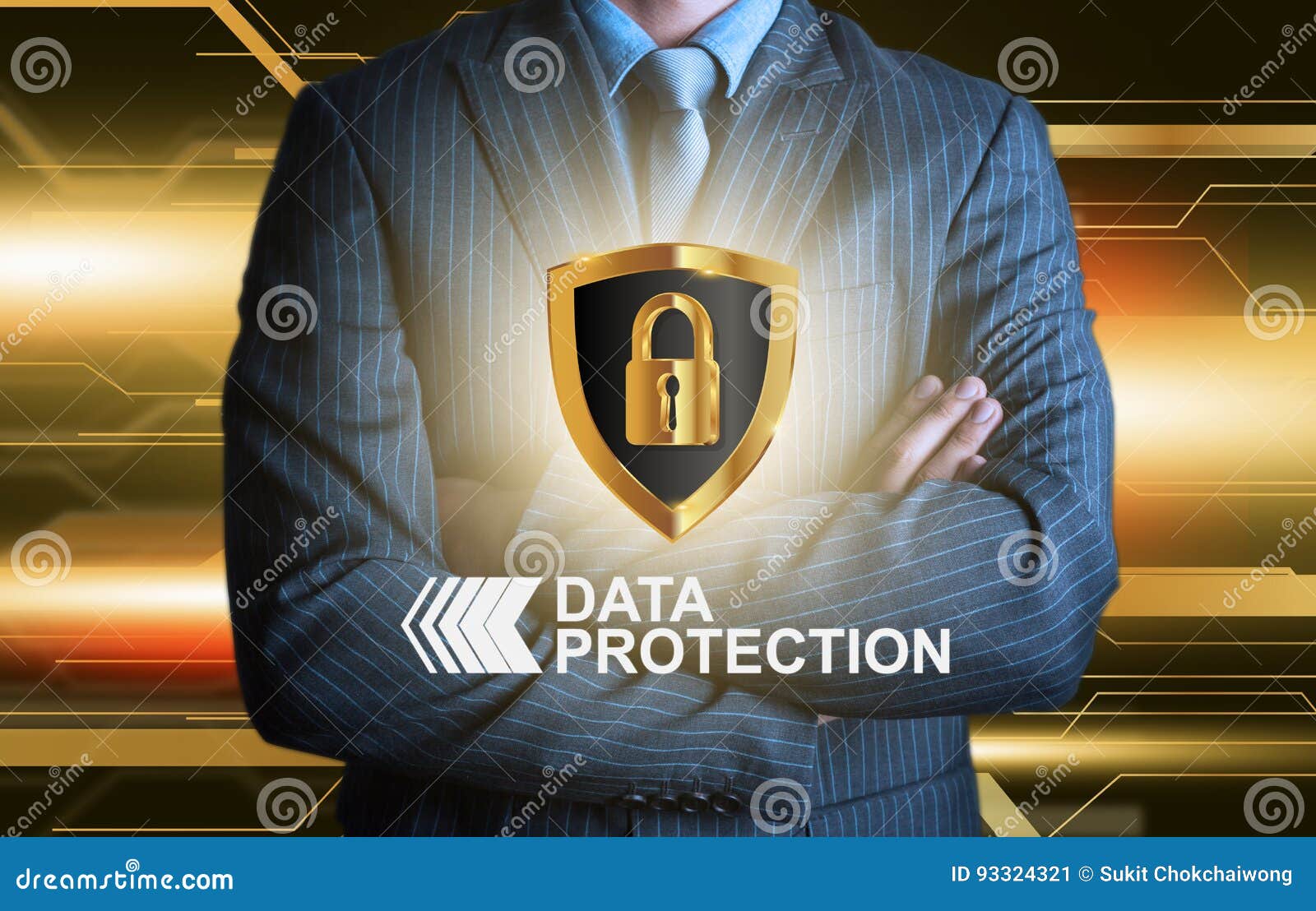 Businessman with Data Protection Shield Stock Illustration ...