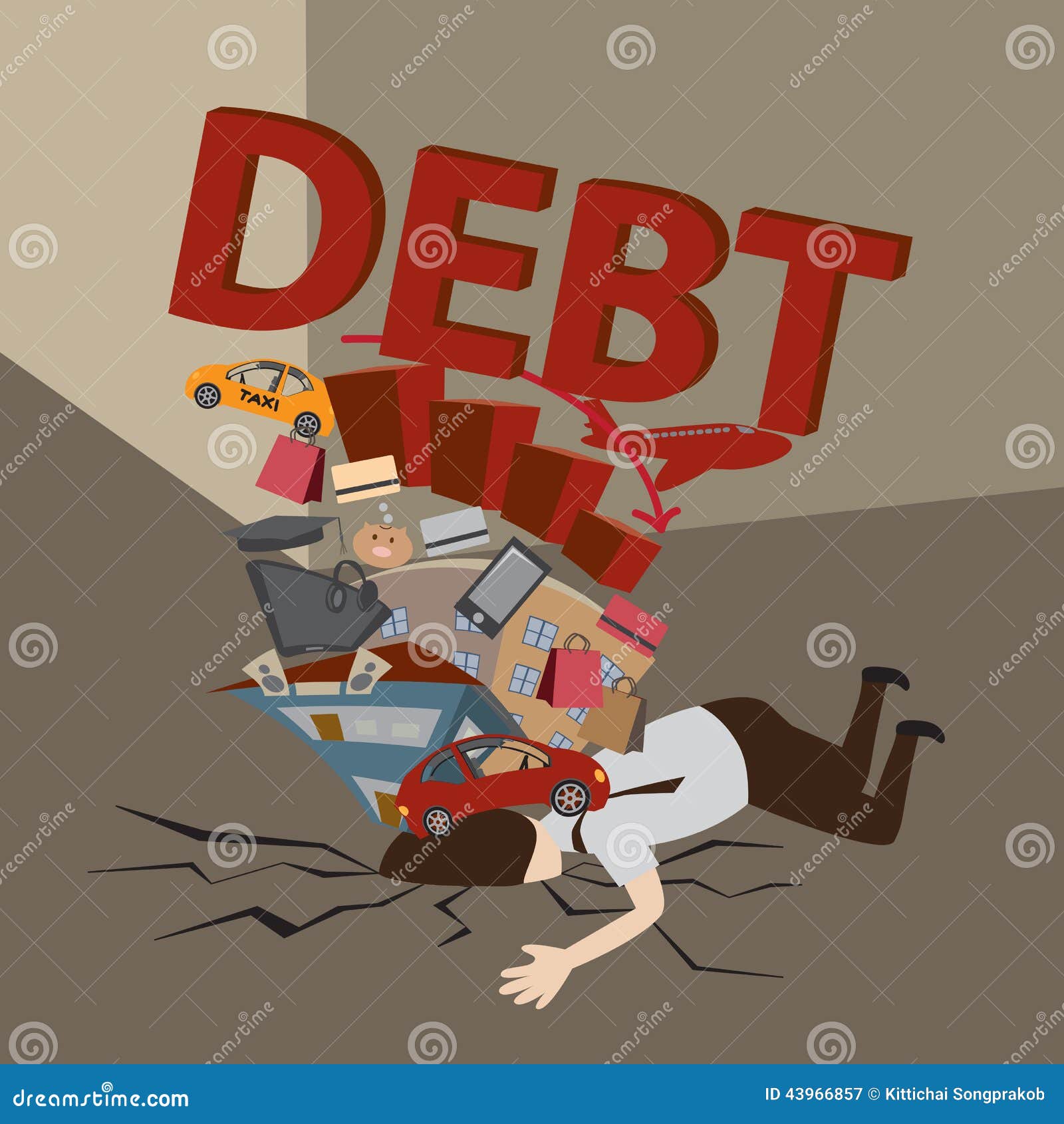 Businessman with Debt. stock vector. Illustration of cash - 43966857