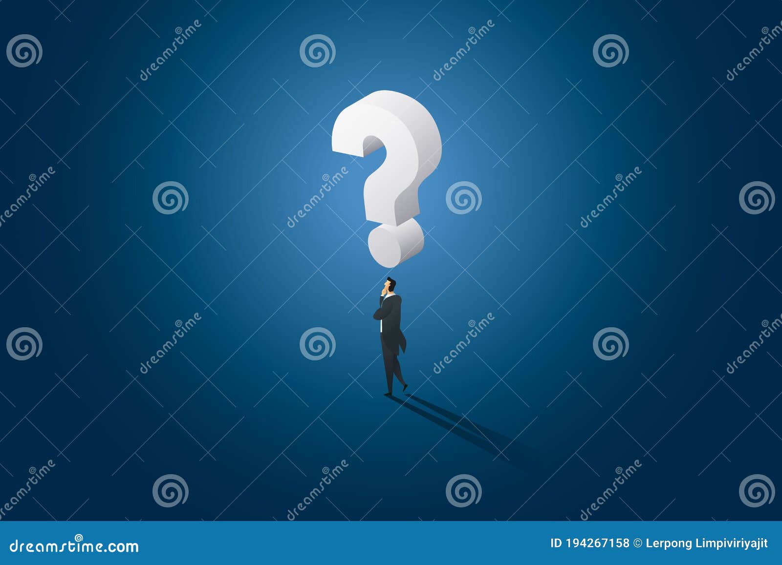 Businessman Decision Standing Thinking and Has Huge Question Mark on ...