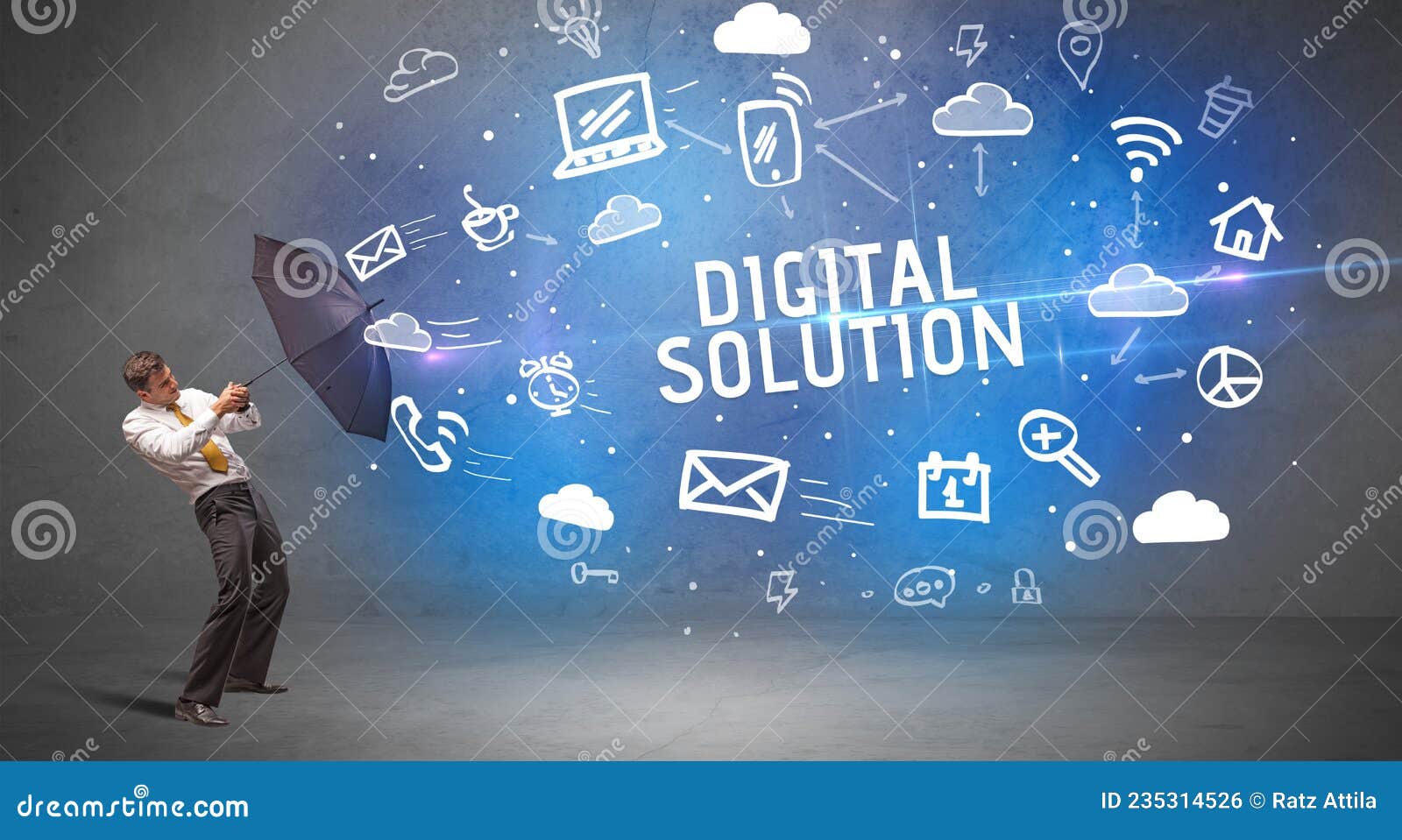 Businessman Defending with Umbrella, Modern Technology Concept Stock ...