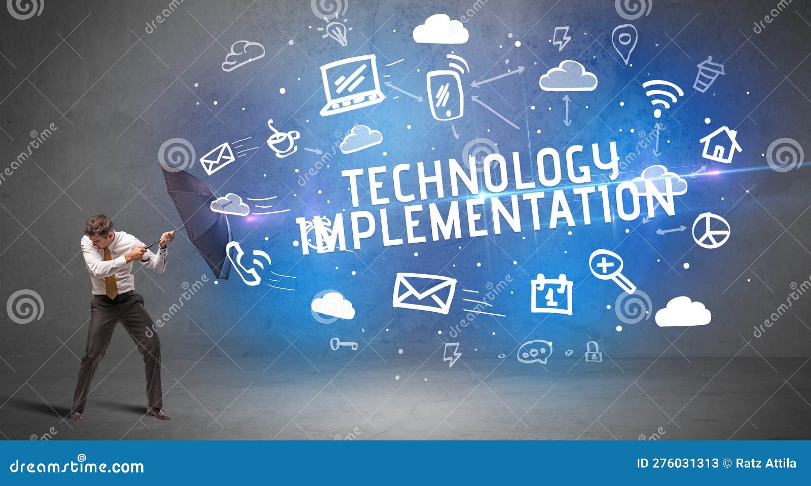 Businessman Defending with Umbrella, Modern Technology Concept Stock ...