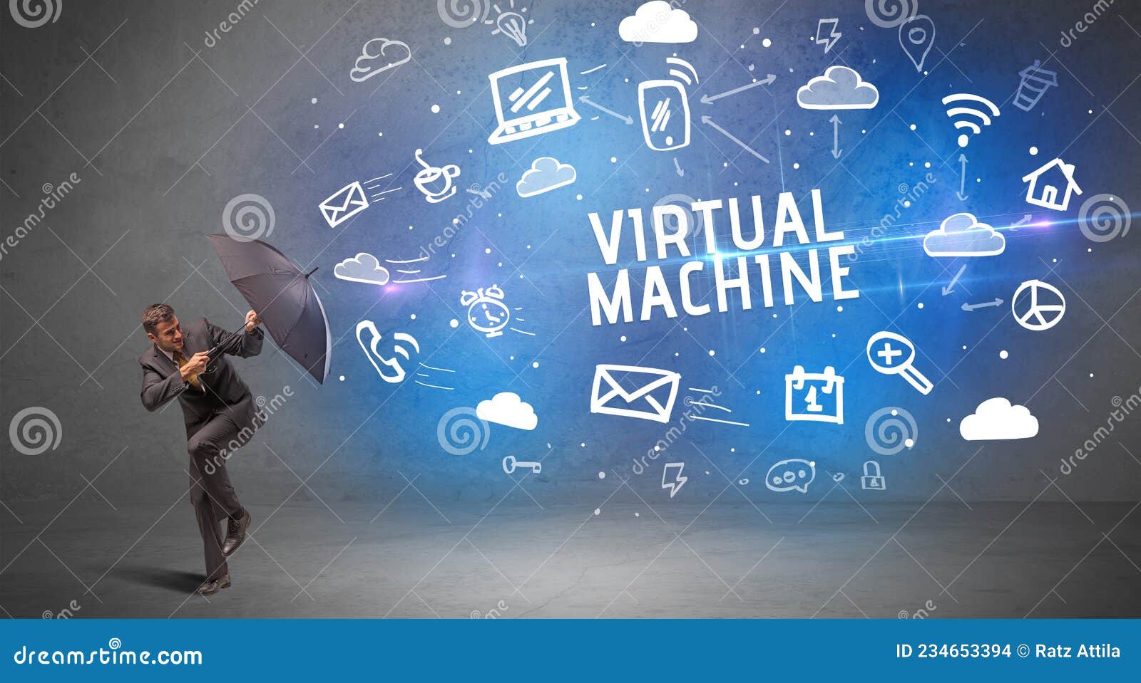 Businessman Defending with Umbrella, Modern Technology Concept Stock ...