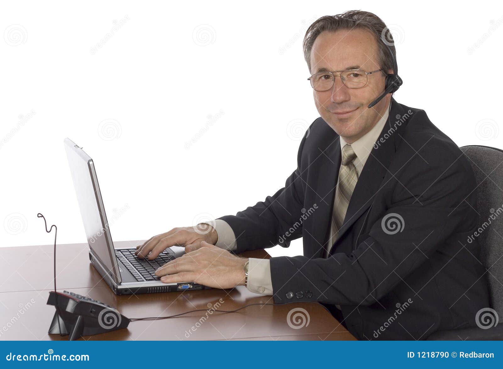 Businessman at the Desk with Headset Stock Photo - Image of callcenter ...