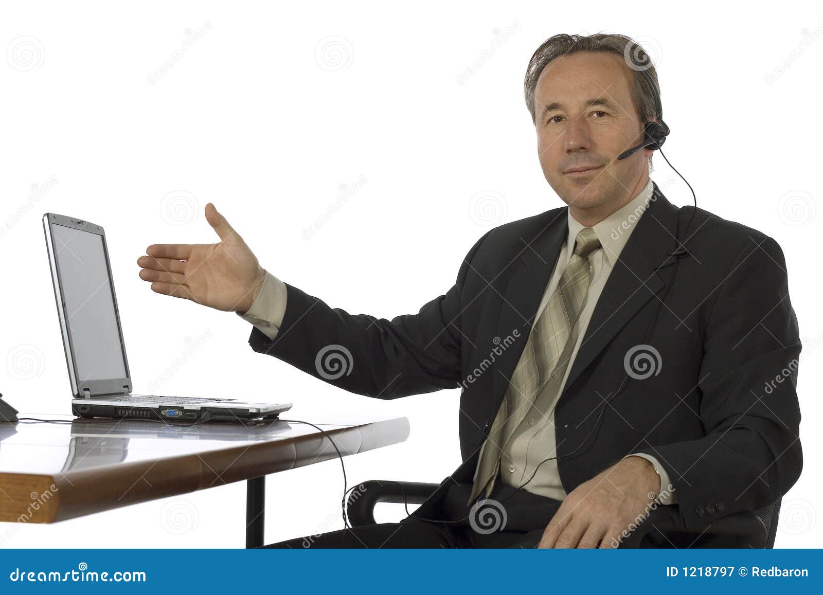 Businessman at the Desk with Headset Stock Image - Image of executive ...
