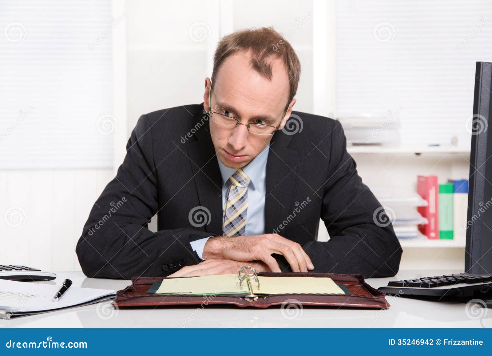 Businessman at Desk with Problems, Stress and Overworked Sitting Stock ...