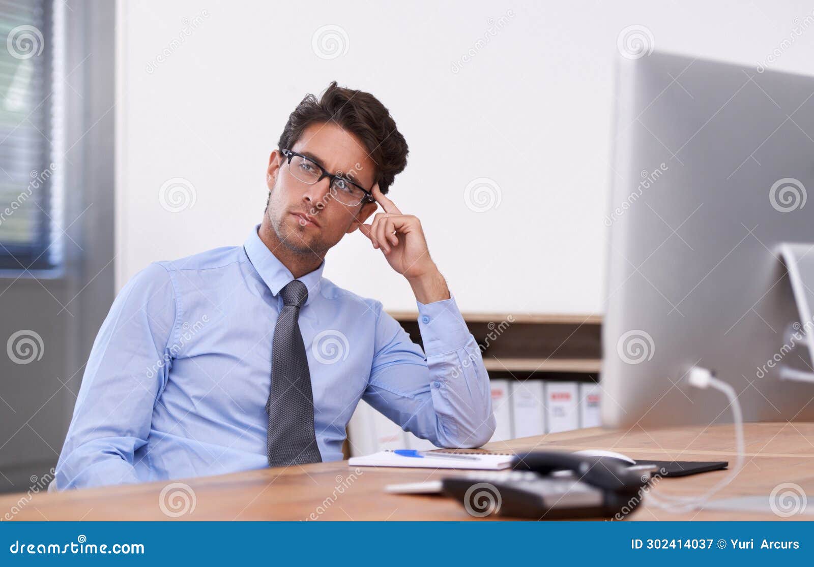 Businessman at Desk, Thinking or Planning with Research, Ideas and ...