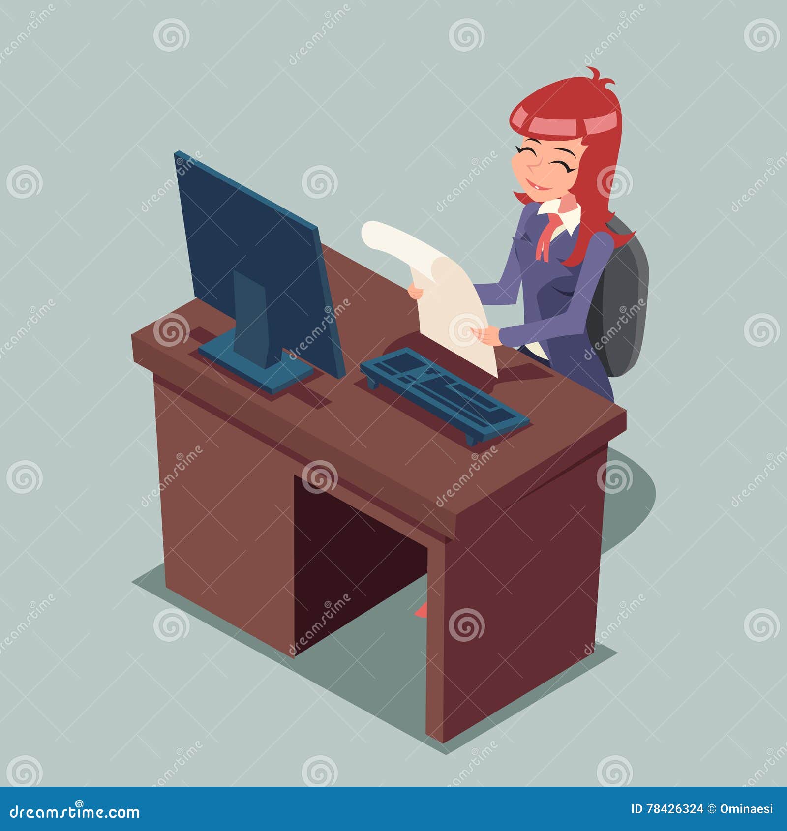 Businessman at Desk Working on Computer Cartoon Characters Icon Retro ...