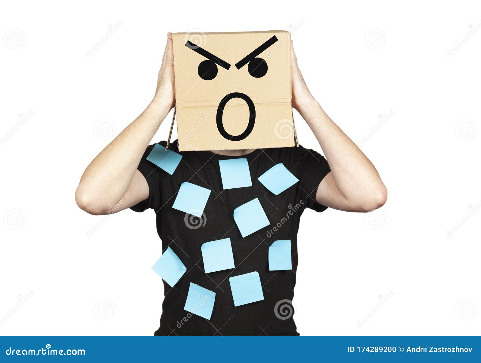 Businessman in Despair with a Box on His Head with Screaming Emotion ...