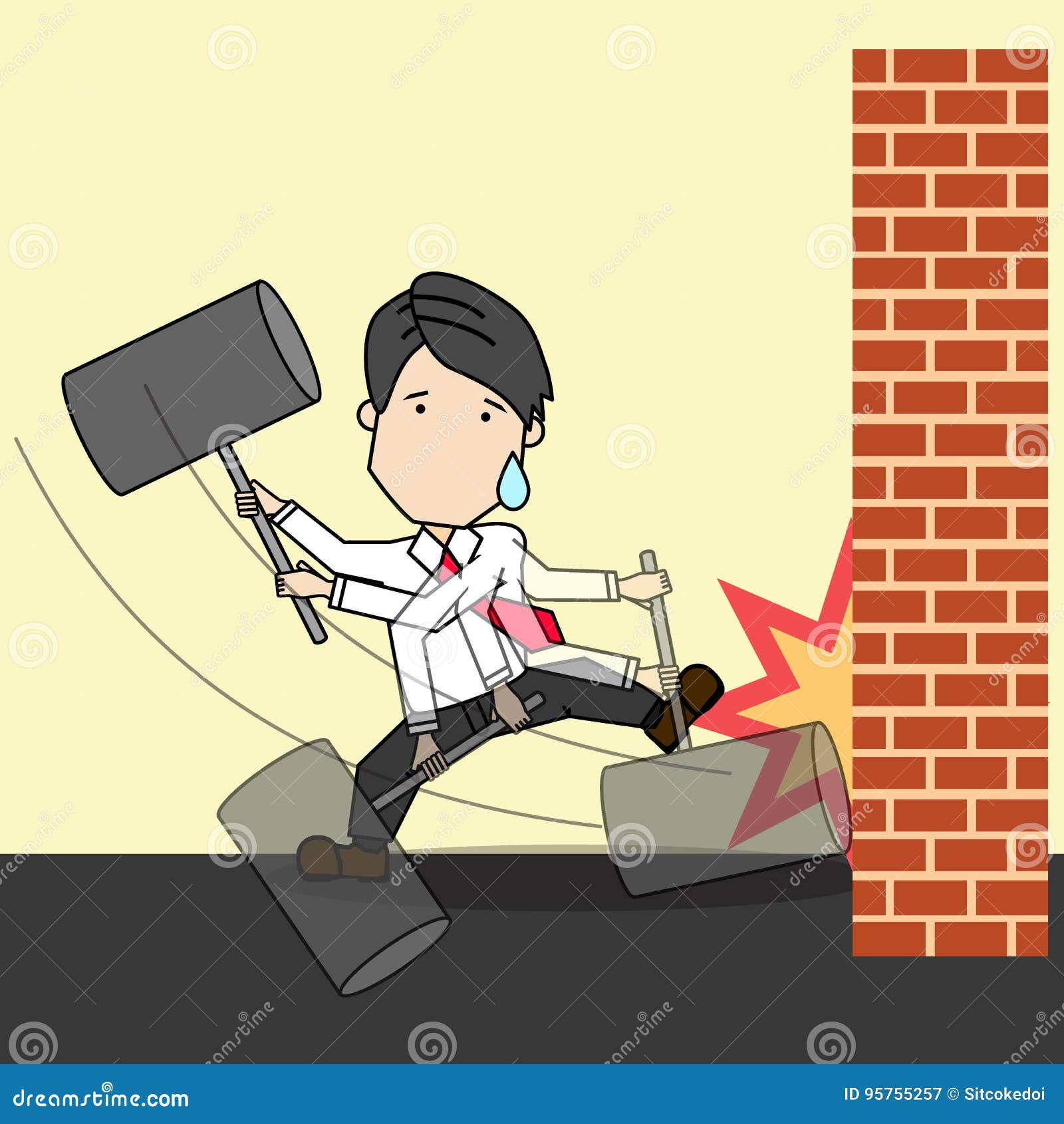 Businessman Destroying Desktop Computer With Sledge Hammer Vector ...