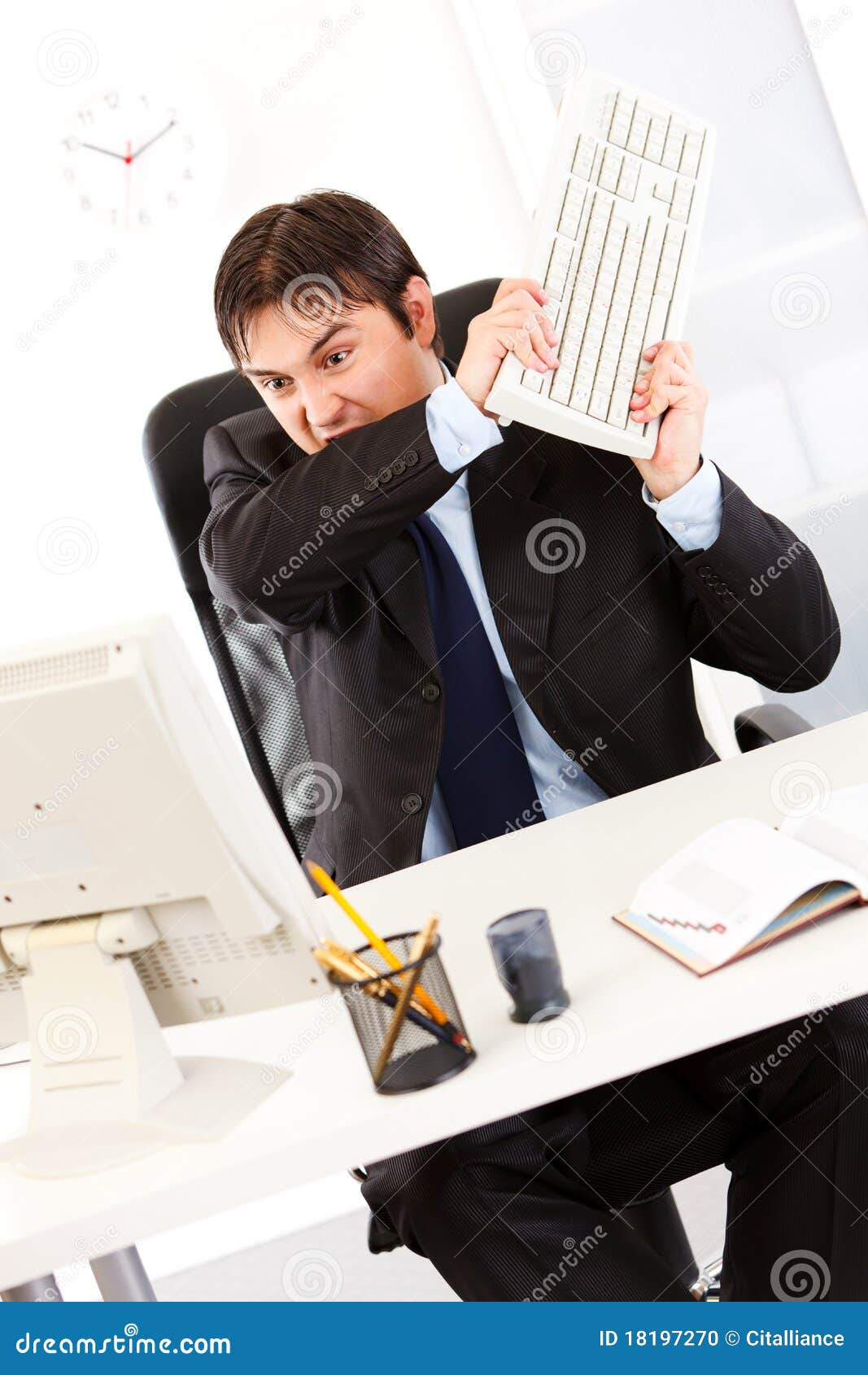 Businessman Destroying Computer Using Keyboard Stock Photo - Image of ...