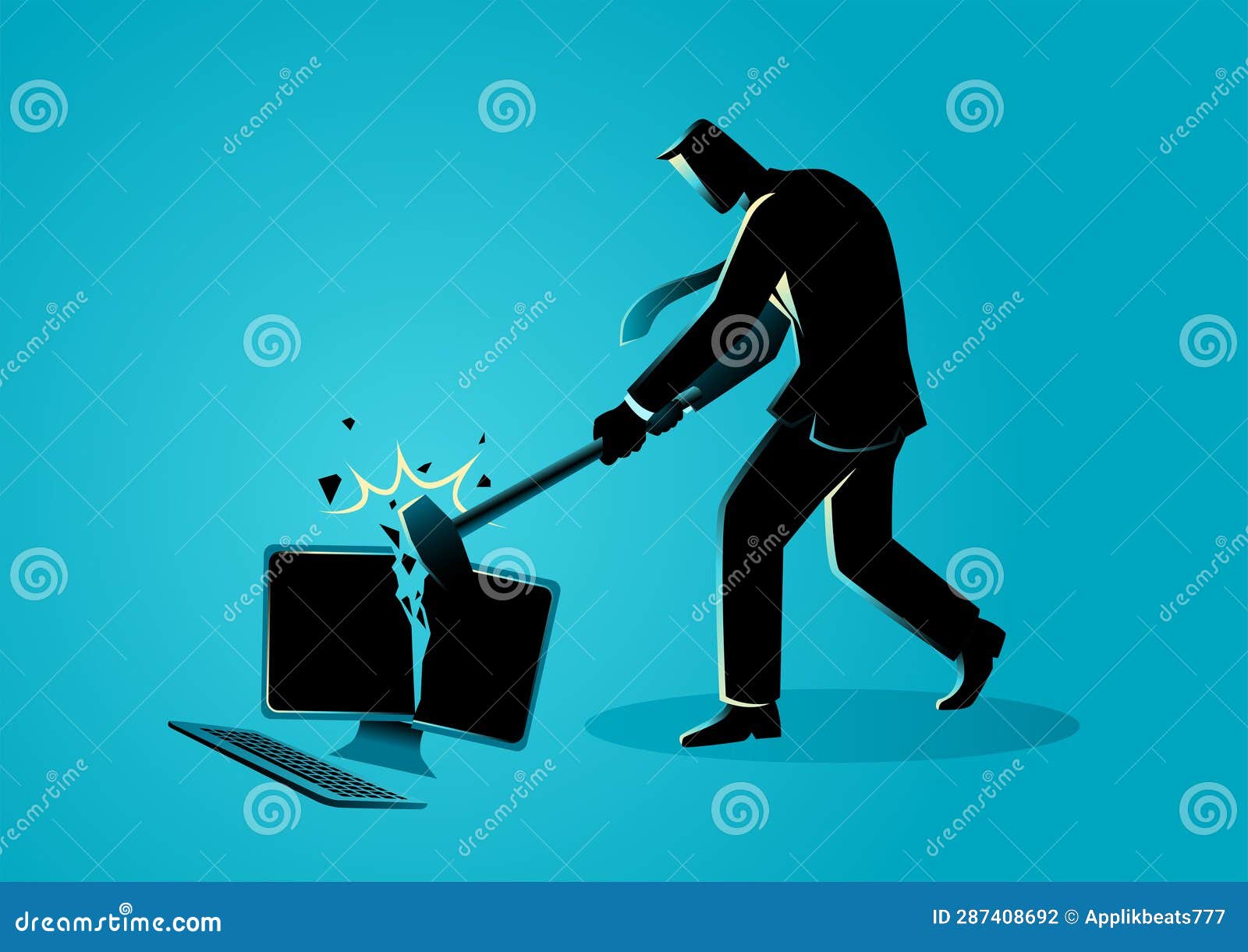 Businessman Destroying Desktop Computer with Sledge Hammer Stock ...