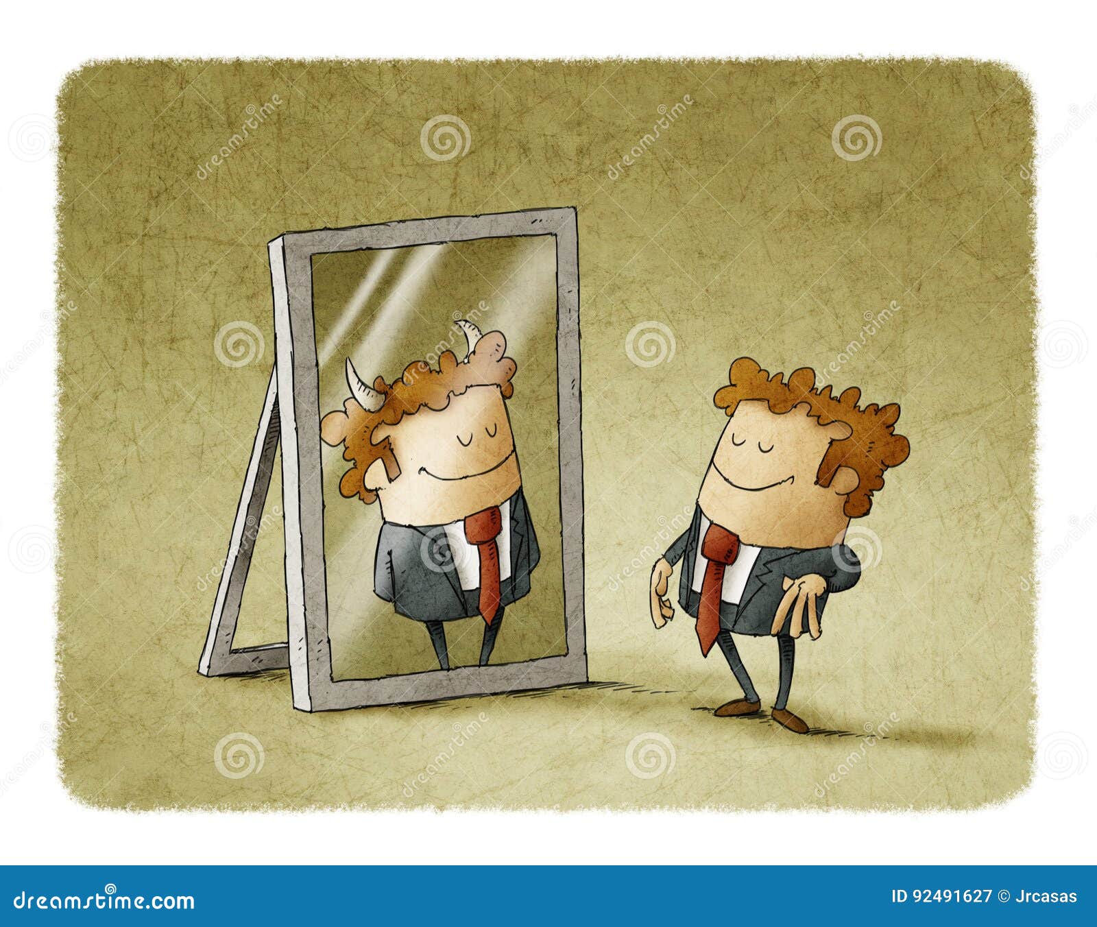 Businessman is a Devil in a Mirror Stock Illustration - Illustration of ...