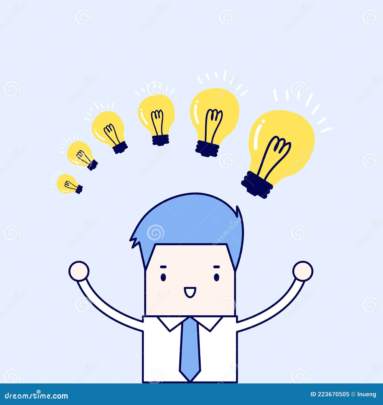 Businessman with Different Size of Idea Bulbs. Cartoon Character Thin ...