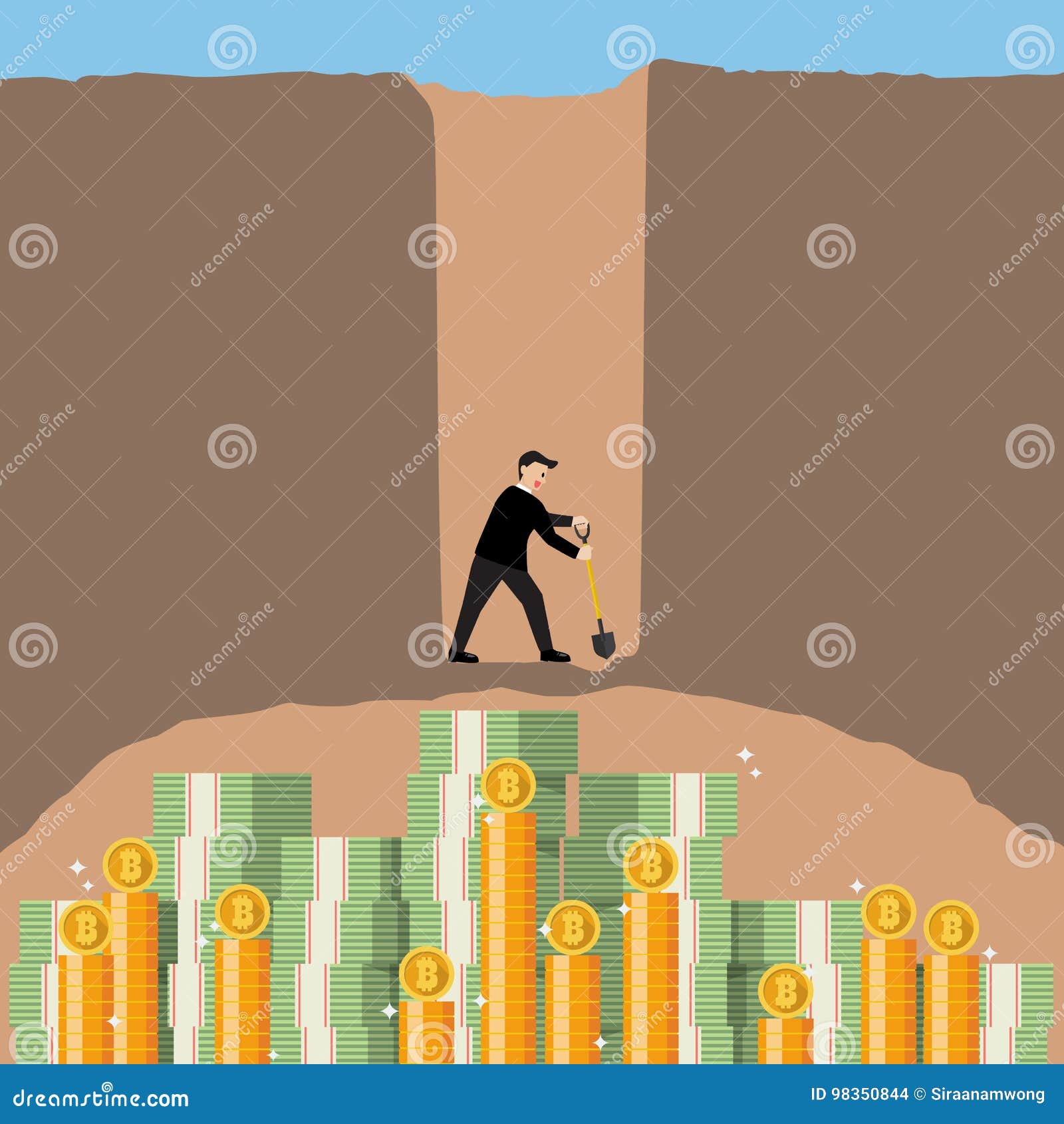 Businessman Digging for a Bitcoin Stock Vector - Illustration of golden ...