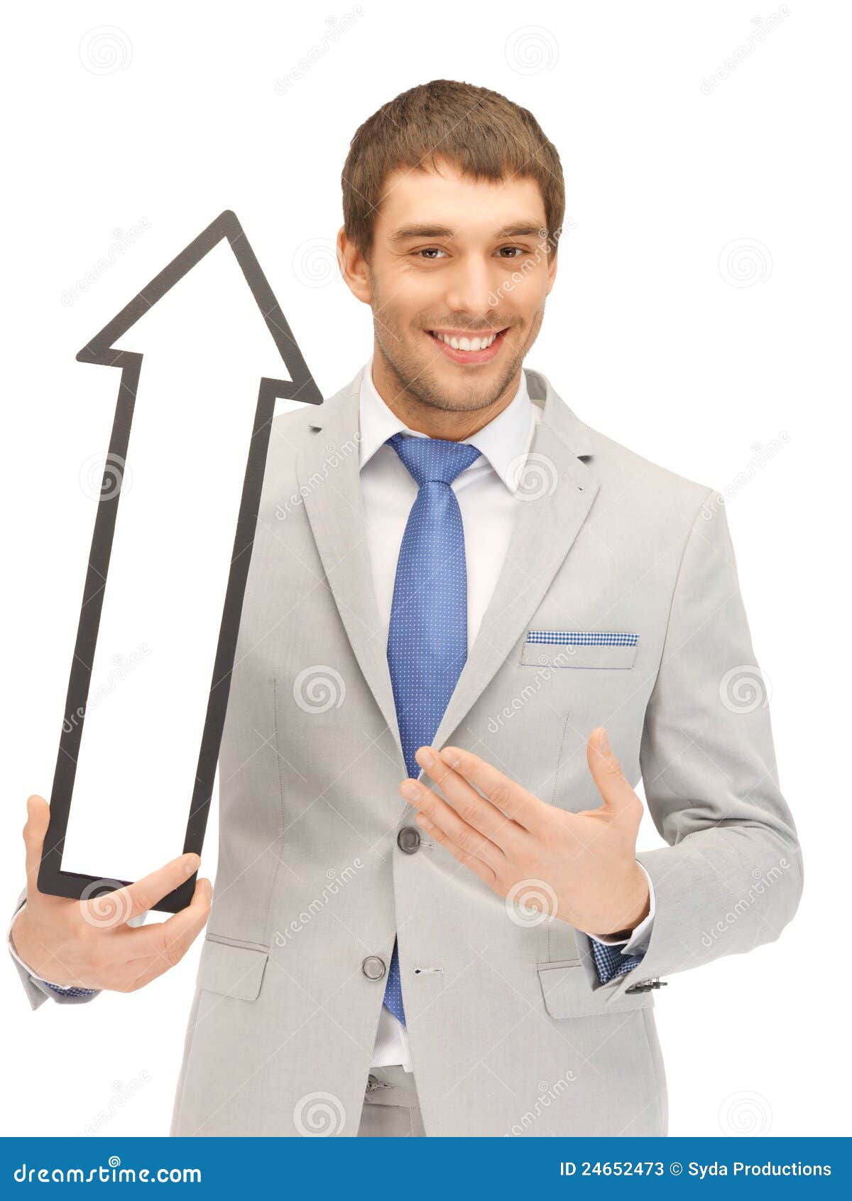 Businessman with Direction Arrow Sign Stock Image - Image of blank ...